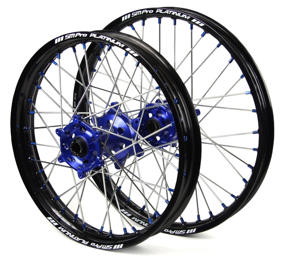 Yamaha YZ450FX 2016-2024 SM Pro Wheelset Wheels Pair 21/18 Black Rim Blue Hub - SM Pro / Platinum